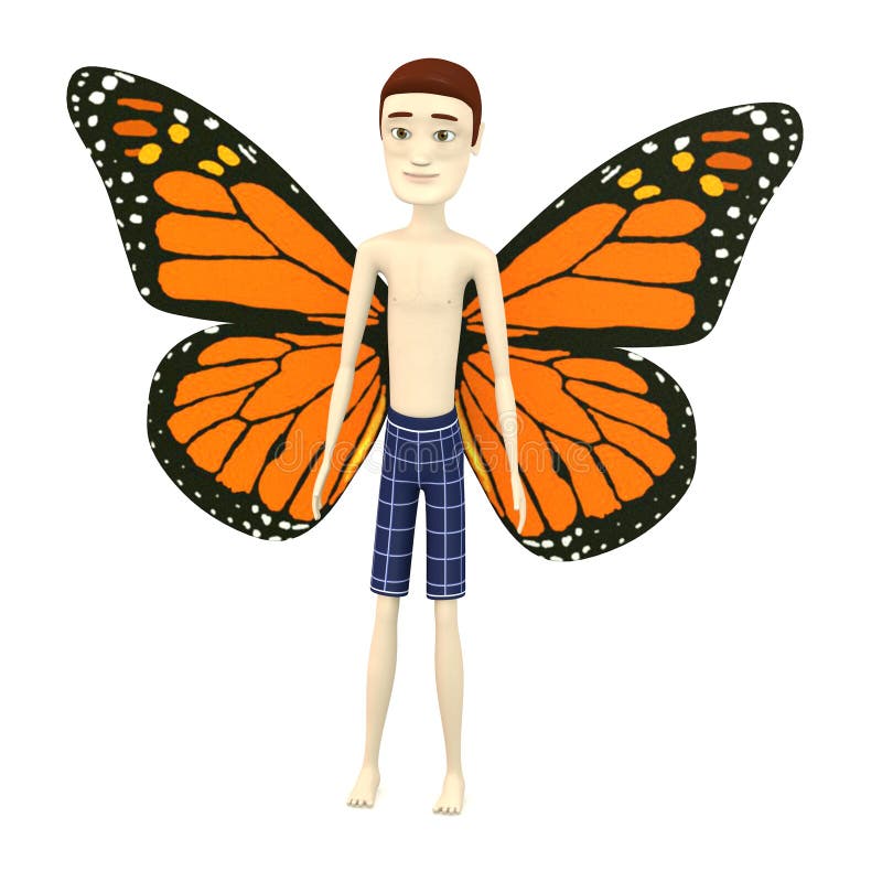 Cartoon Man with Butterfly Wings Stock Illustration - Illustration of ...
