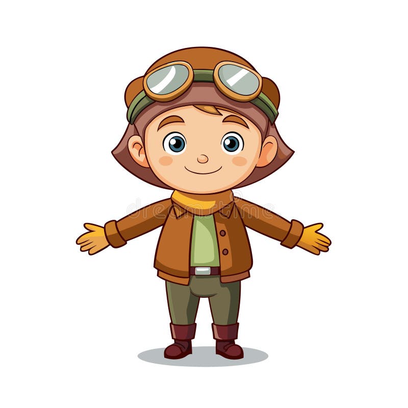 Cartoon Boy Aviator with Goggles and Hat Isolated on White Background ...
