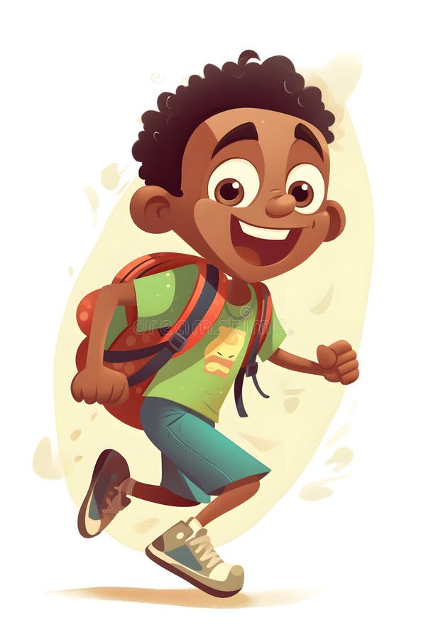 Cartoon Boy with Backpack Running with Smile on His Face and Smile on ...