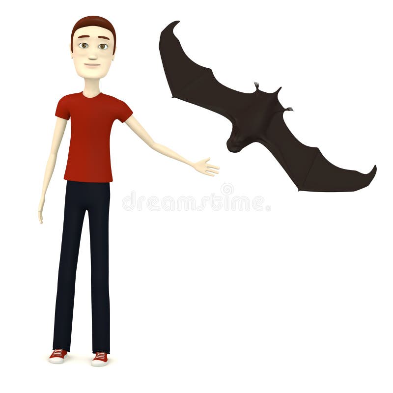 Cartoon Boy with Bat Animal Stock Illustration - Illustration of ...