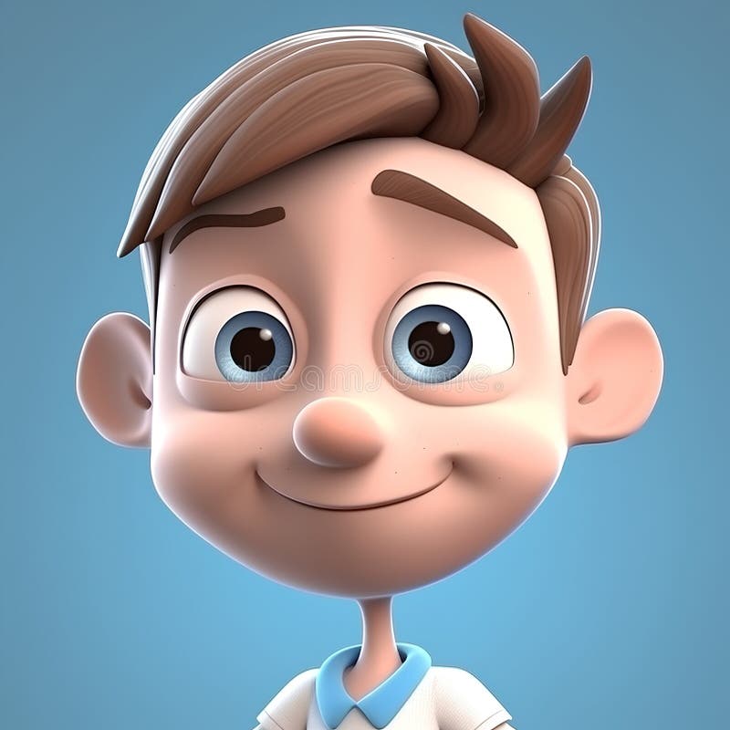 Cartoon Boy with Blue Shirt Smiling on Blue Background 3d Rendering ...