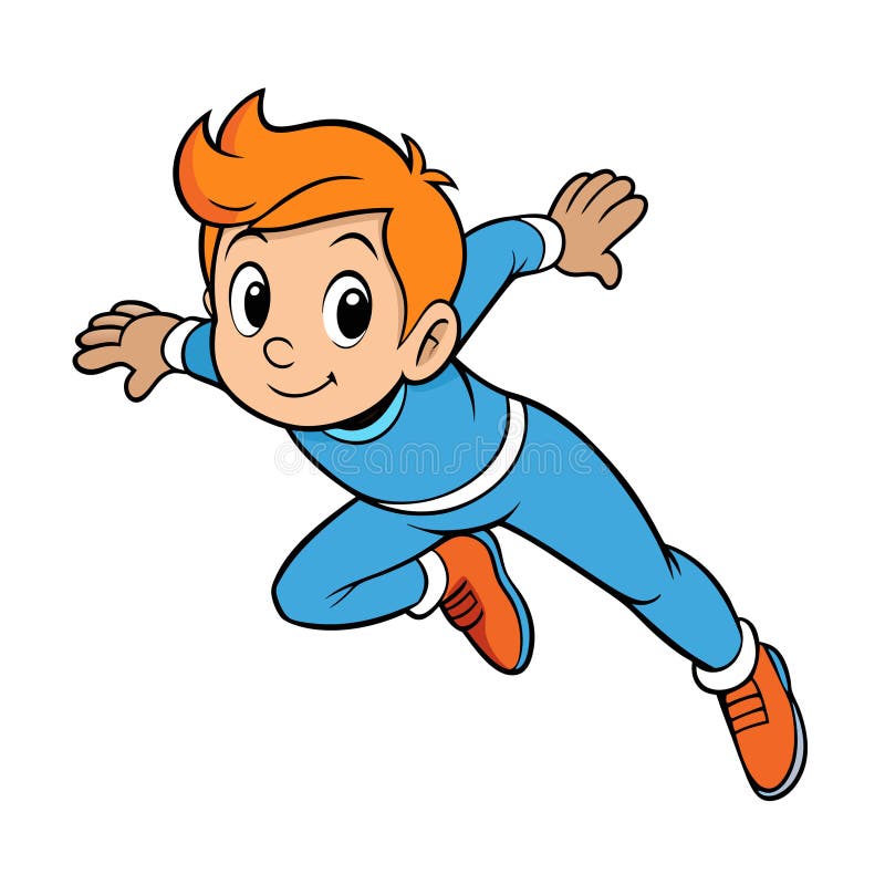 Cartoon Boy in Blue Suit Flying Quickly Forward Stock Photo ...