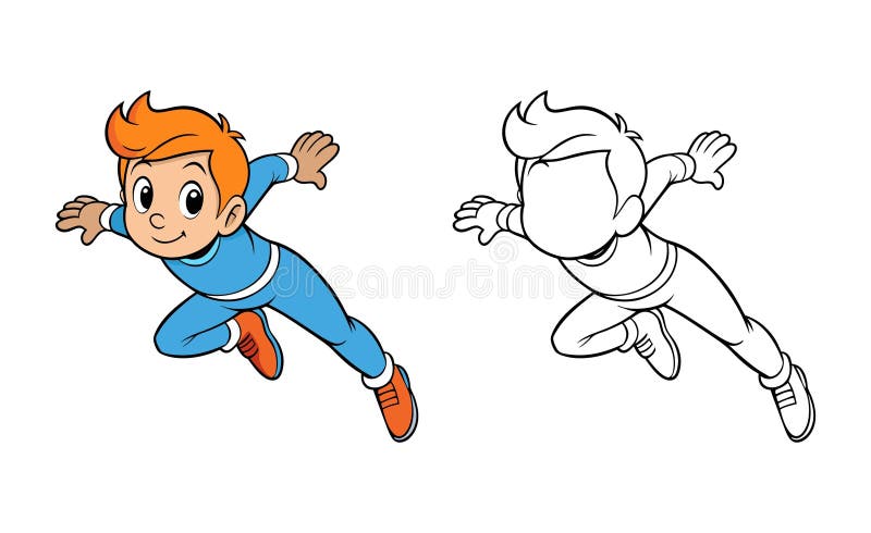 Cartoon Boy in Blue Suit Flying Quickly Forward Stock Vector ...