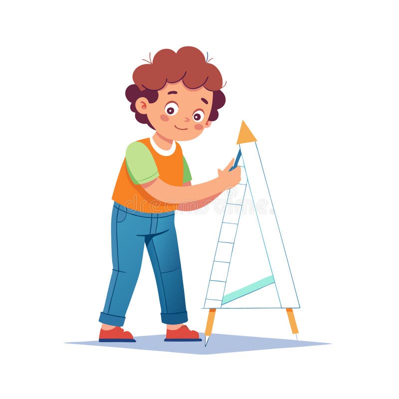 Cartoon Boy Building Geometric Shape Structure, Exploring STEM ...