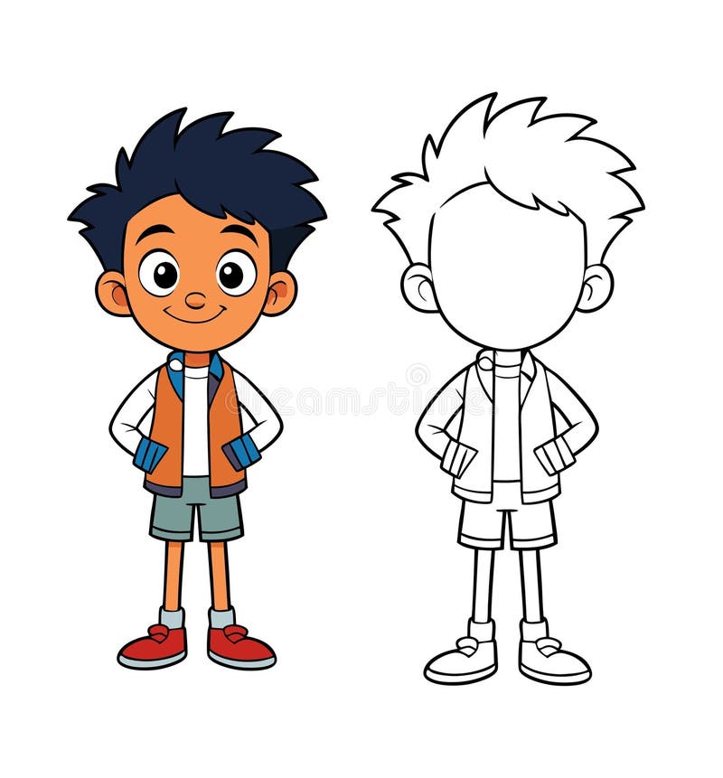 Cartoon Boy Character with Confident Expression Isolated Vector Stock ...