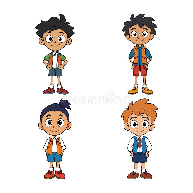 Cartoon Boy Character Design Set. Vector Art Style Stock Vector ...