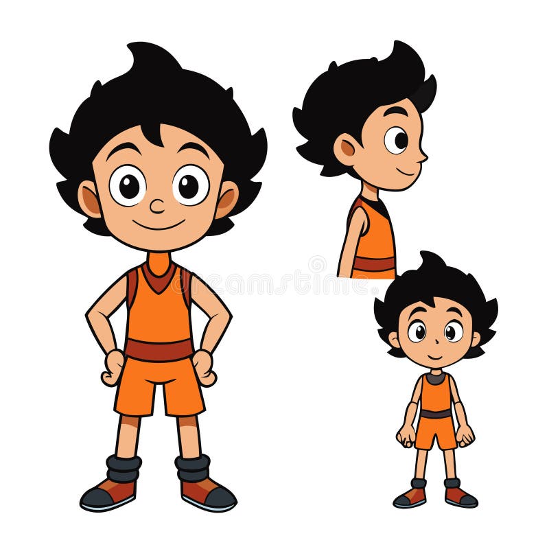 Cartoon Boy Character in Different Angles on White Stock Illustration ...