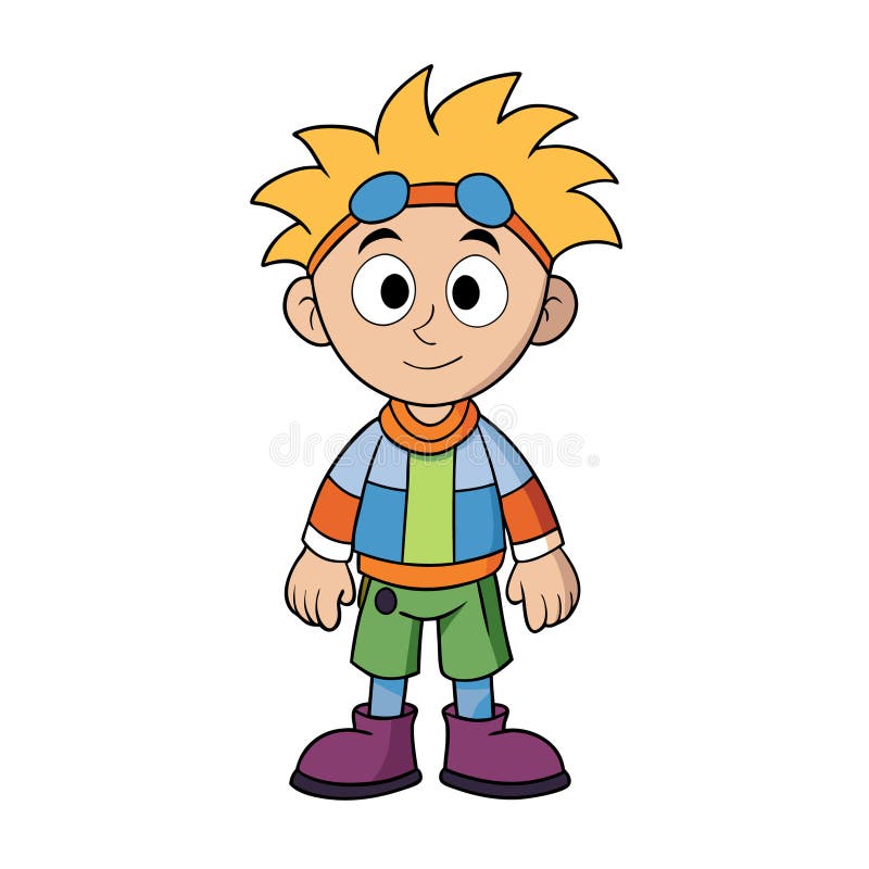 Cartoon Boy Character with Goggles Standing Smiling Stock Illustration ...