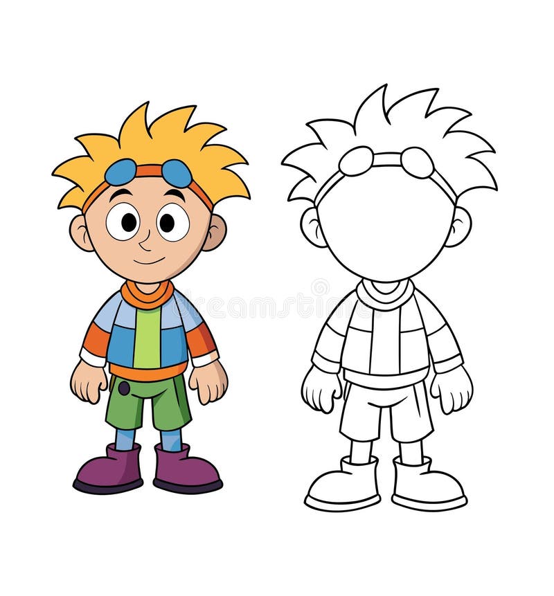 Cartoon Boy Character with Goggles Standing Smiling Stock Vector ...