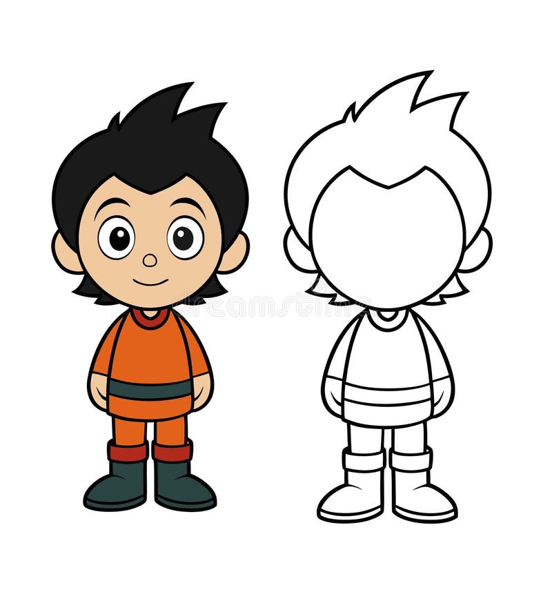 Cartoon Boy Character with Orange Suit Illustration Vector Stock Vector ...