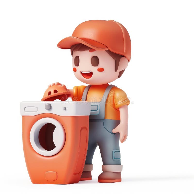 Adorable Cartoon Repairman Fixing a Washer Stock Illustration ...