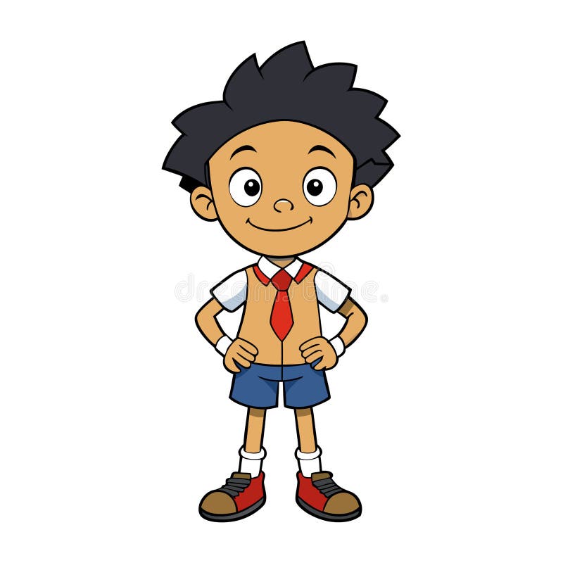 Cartoon Boy Character in Uniform with Hands on Hips Stock Illustration ...