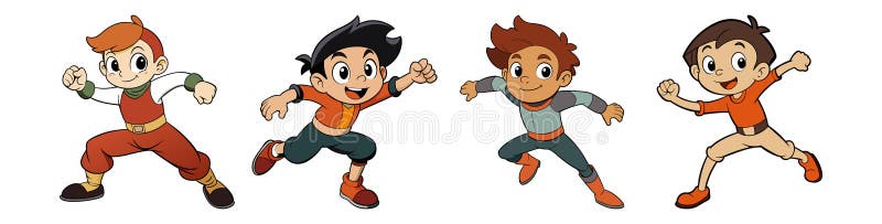 Cartoon Boy Characters in Dynamic Poses Isolated Vector Stock Vector ...