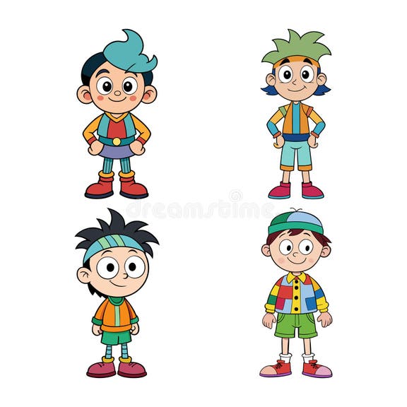 Cartoon Boy Characters Vector Illustration Set Stock Vector ...
