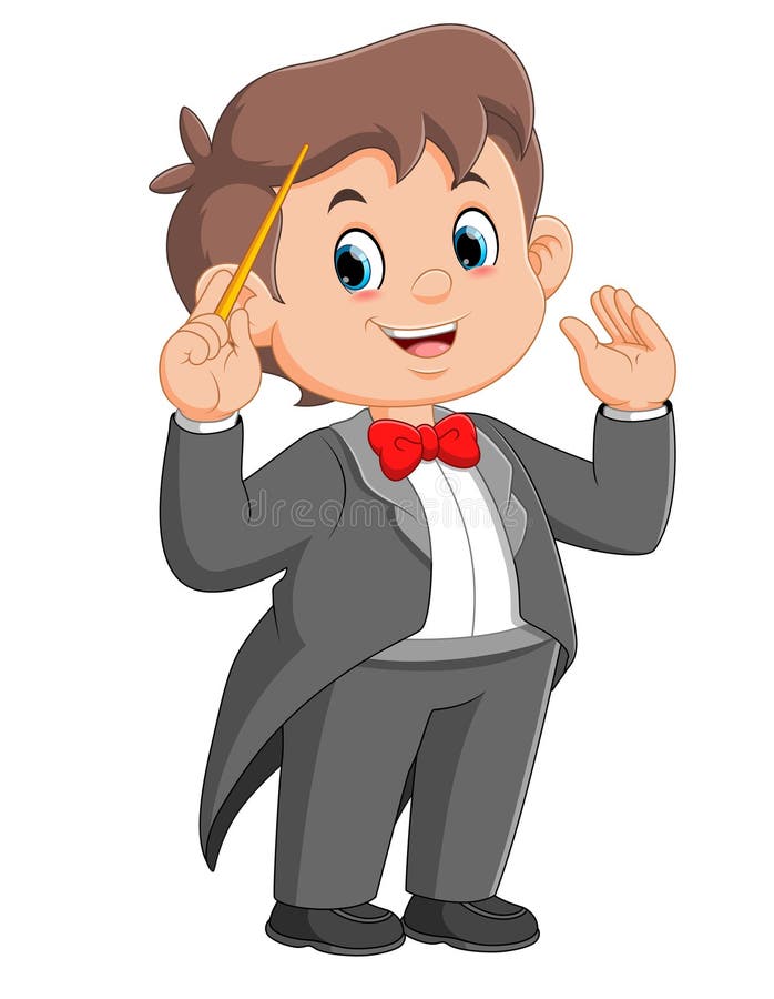 Cartoon Boy Conductor Directing with Baton Stock Vector - Illustration ...