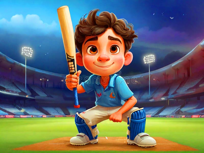 Cartoon Boy Cricketer stock illustration. Illustration of black - 316098004
