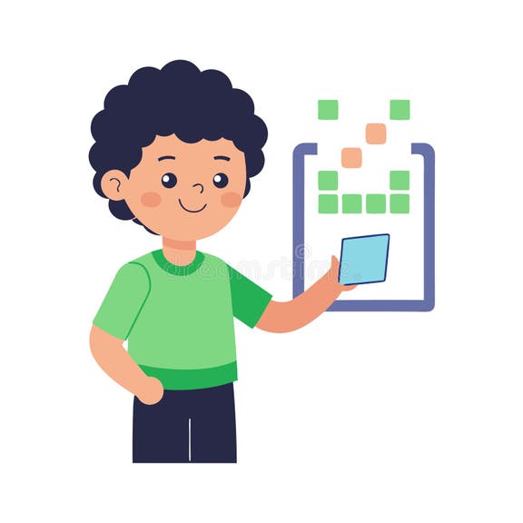 Cartoon Boy with Data Visualization Displaying Positive Trends and ...