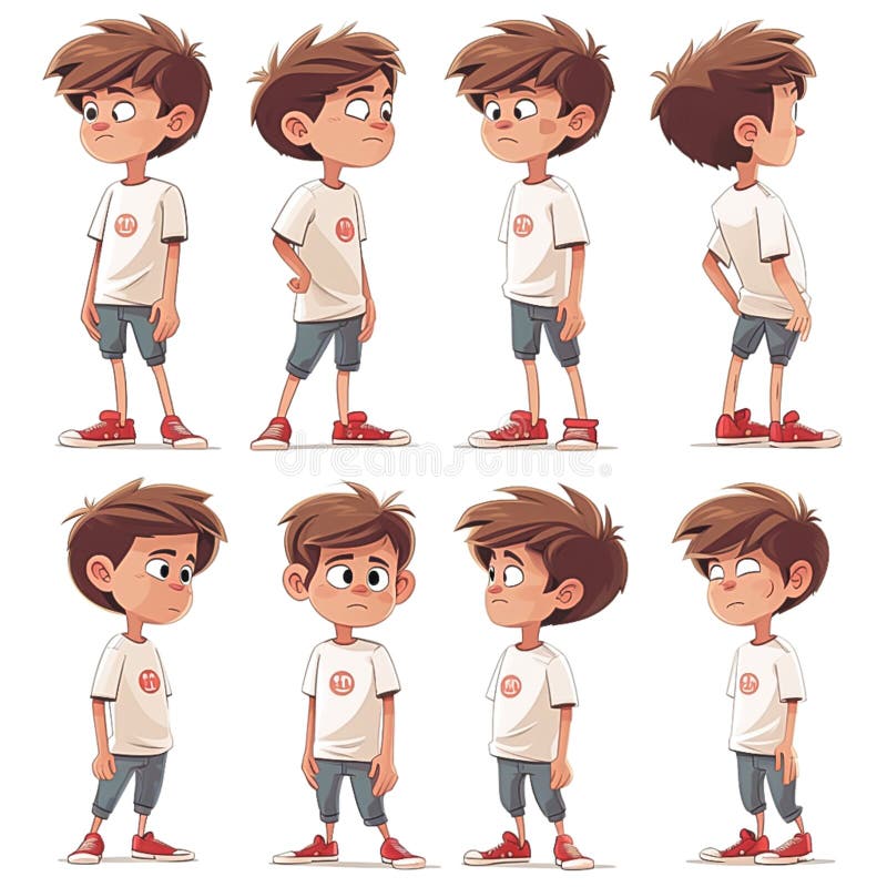 Cartoon Boy Character Poses, Different Angles Stock Illustration ...