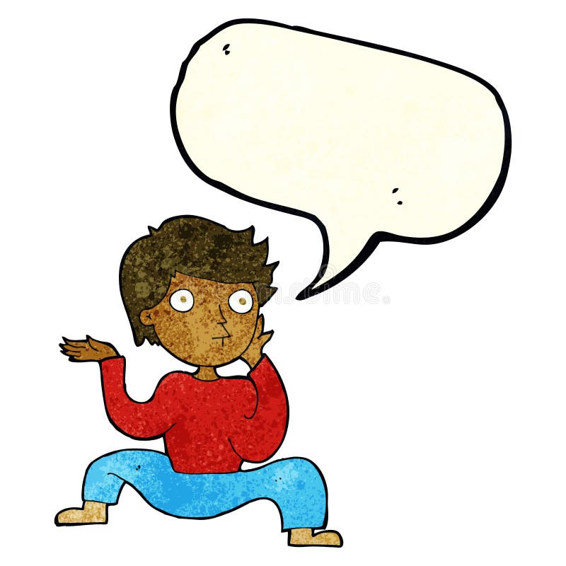 Cartoon Boy Doing Crazy Dance with Speech Bubble Stock Illustration ...