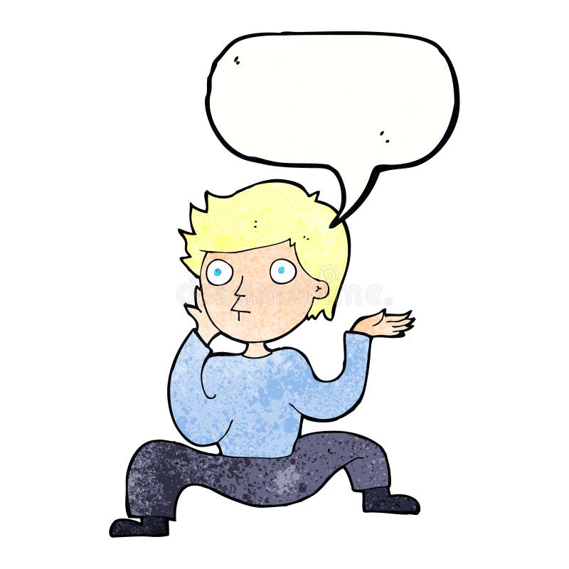 Cartoon Boy Doing Crazy Dance with Speech Bubble Stock Illustration ...