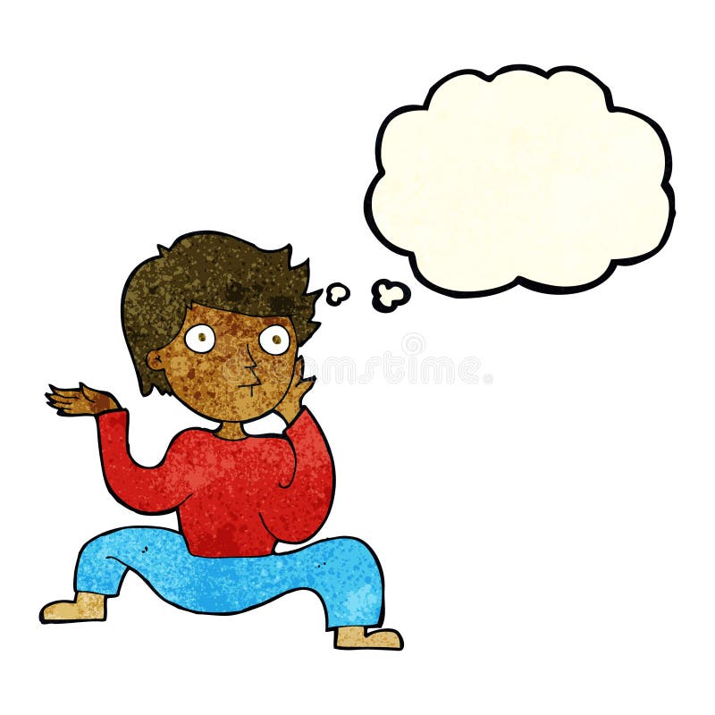 Cartoon Boy Doing Crazy Dance with Thought Bubble Stock Illustration ...