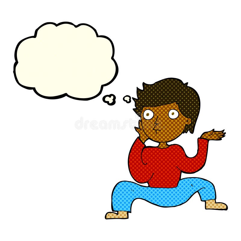 Cartoon Boy Doing Crazy Dance with Thought Bubble Stock Illustration ...