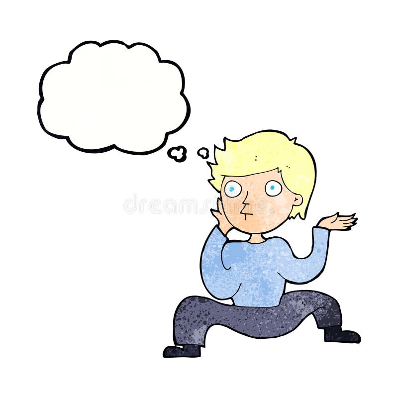 Cartoon Boy Doing Crazy Dance with Thought Bubble Stock Illustration ...