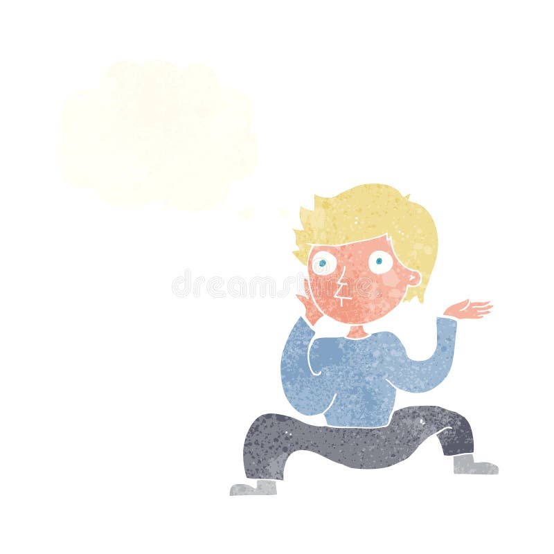 Cartoon Boy Doing Crazy Dance with Thought Bubble Stock Illustration ...