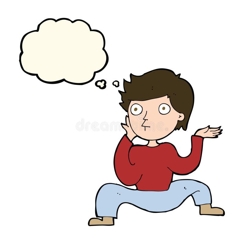 Cartoon Boy Doing Crazy Dance with Thought Bubble Stock Illustration ...