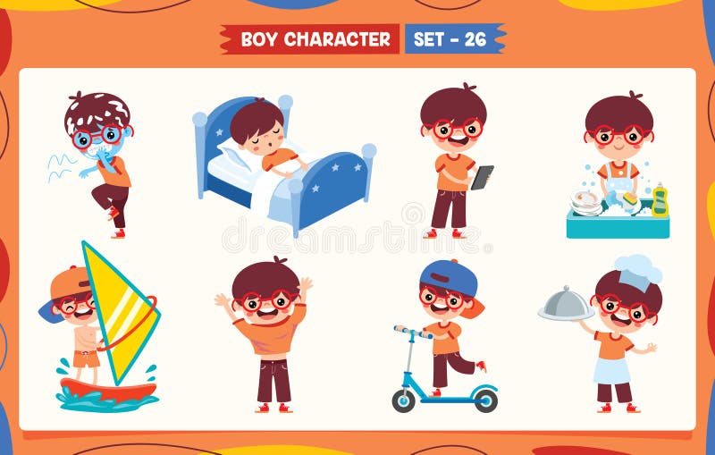 Cartoon Boy Doing Various Activities Stock Vector - Illustration of ...