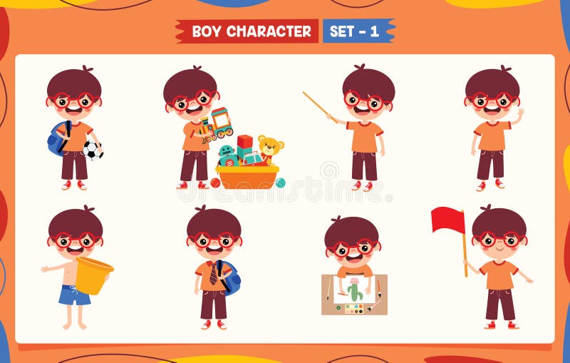 Cartoon Boy Doing Various Activities Stock Illustration - Illustration ...