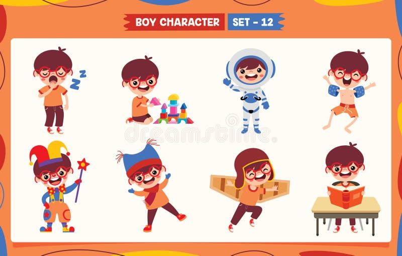 Cartoon Boy Doing Various Activities Stock Vector - Illustration of ...