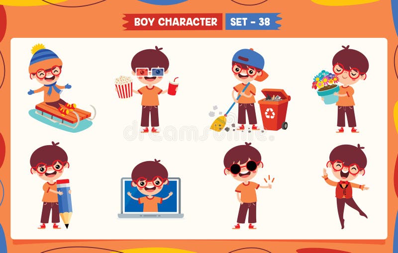Cartoon Boy Doing Various Activities Stock Illustration - Illustration ...