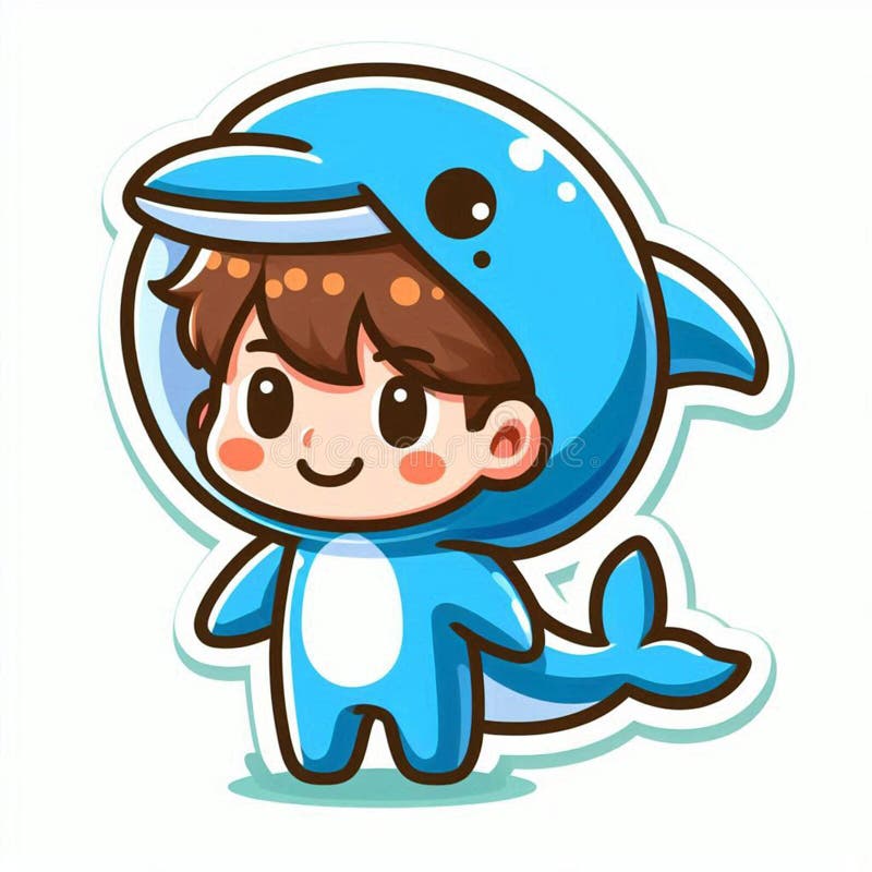 Cartoon Boy Wearing a Blue Dolphin Costume Stock Illustration ...