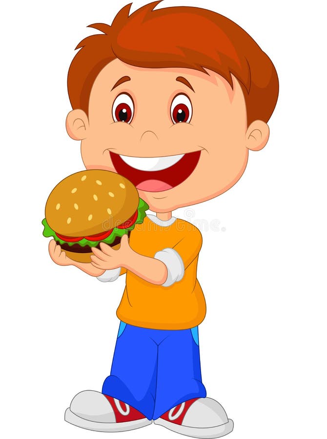 Cartoon boy eating burger stock vector. Illustration of cooking - 45744199