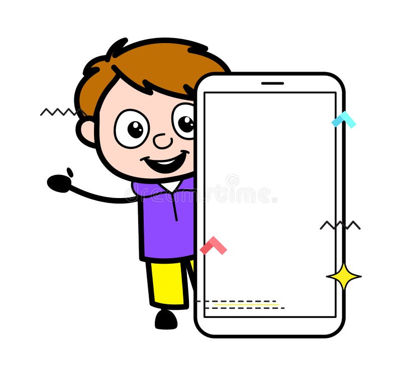 Cartoon Boy with Empty Cell Phone Screen Stock Illustration ...