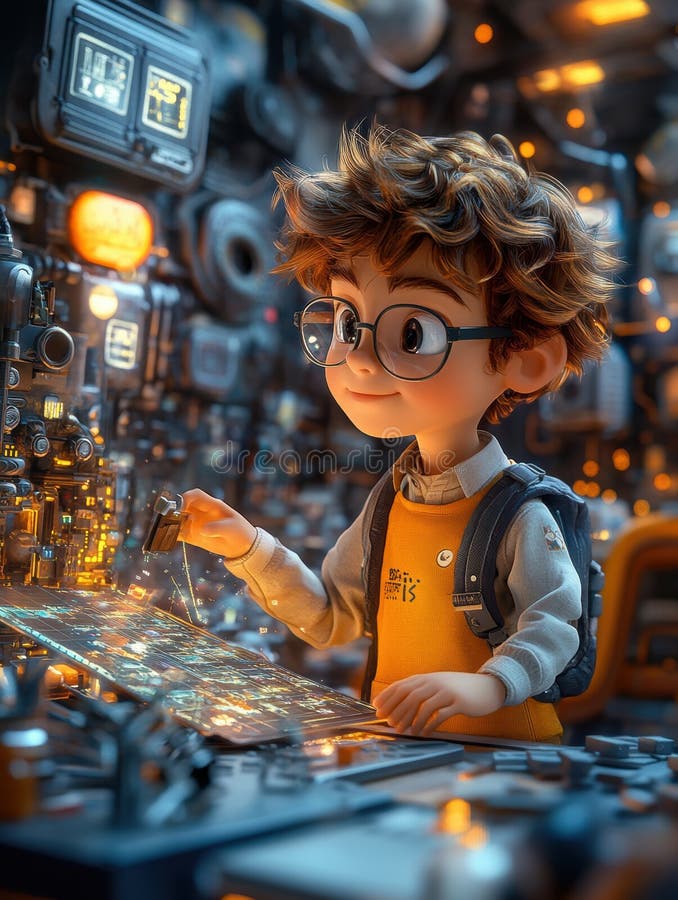 Little Genius at Work stock illustration. Illustration of artificial ...