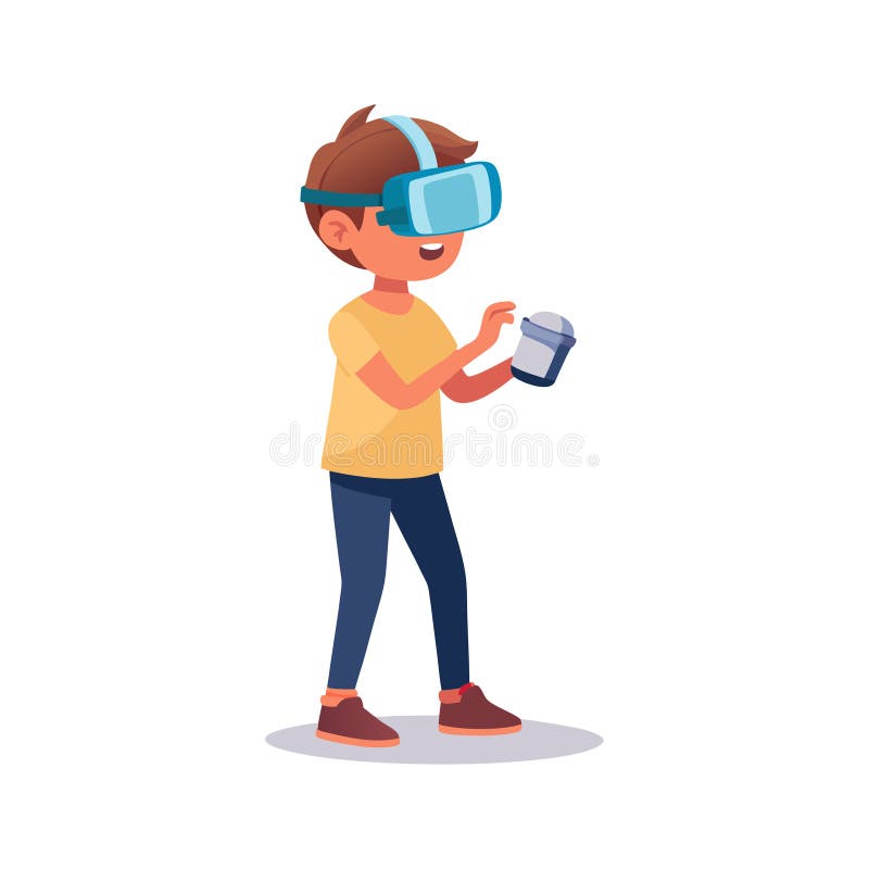 Illustration of a Young Boy Using Virtual Reality Glasses, Interacting ...