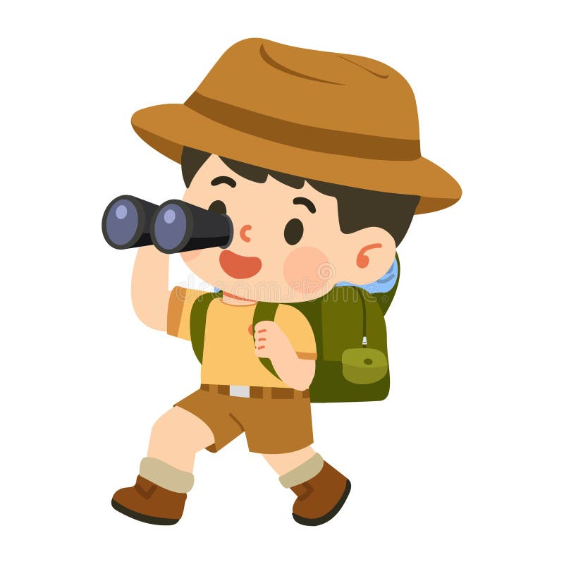 Cartoon Boy Explorer with Binoculars Stock Vector - Illustration of ...