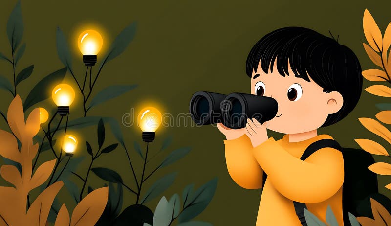 Cartoon Boy Exploring Forest with Binoculars Stock Illustration ...