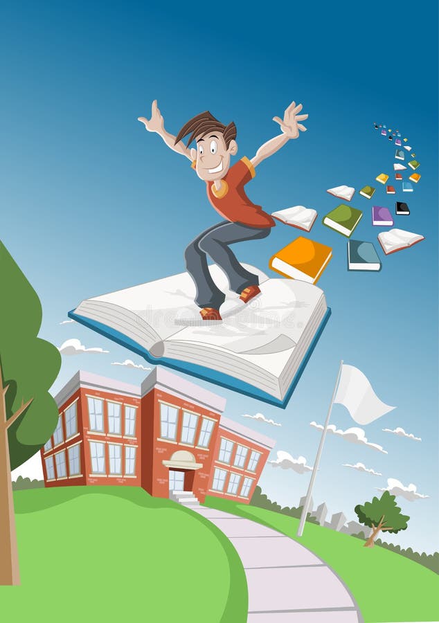 Cartoon Boy Flying on Big Book Stock Vector - Illustration of schoolboy ...