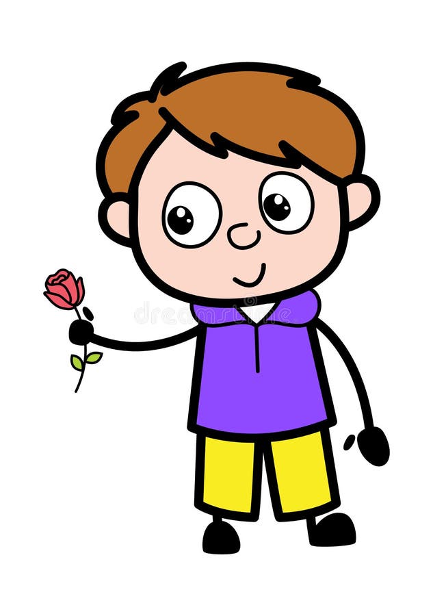 Cartoon Boy Giving a Red Rose Stock Illustration - Illustration of ...