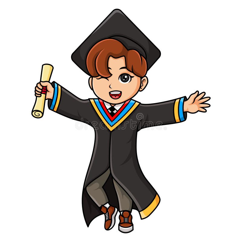 Cartoon Boy Graduate Holding a Diploma Stock Vector - Illustration of ...