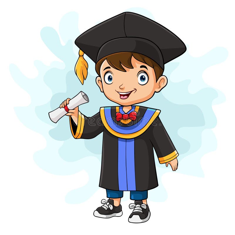 Cartoon Boy Graduate Holding a Diploma Stock Vector - Illustration of ...
