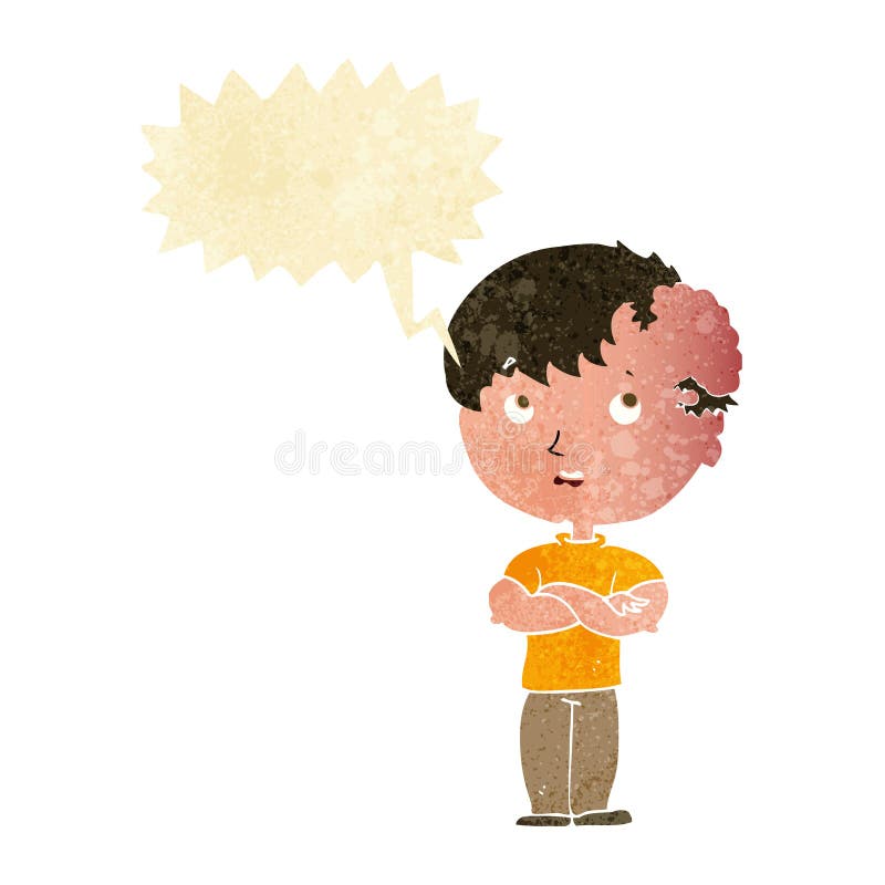 Cartoon Boy with Growth on Head with Speech Bubble Stock Illustration ...