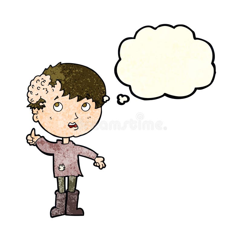 Cartoon Boy with Growth on Head with Thought Bubble Stock Illustration ...