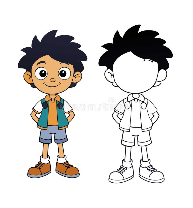 Cartoon Boy with Hands Behind Back Smiling Happy Stock Vector ...