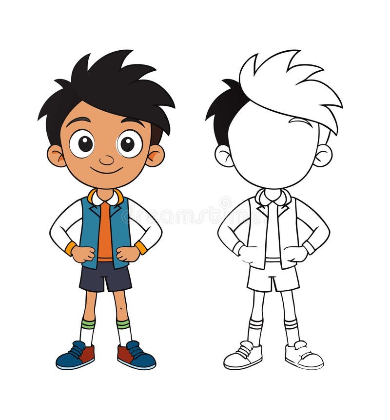 Cartoon Boy with Hands on Hips Illustration Stock Vector - Illustration ...