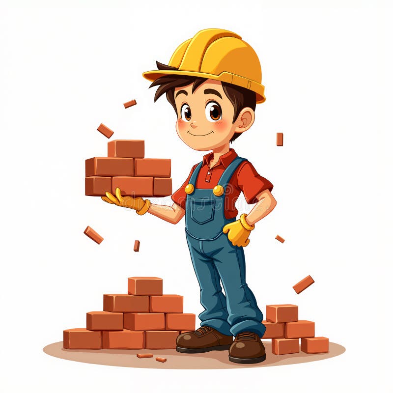 Cartoon boy holding bricks stock illustration. Illustration of ...