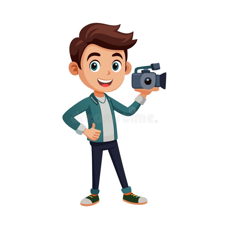 Boy with Camera Cartoon Character Holding Camcorder Videographer ...